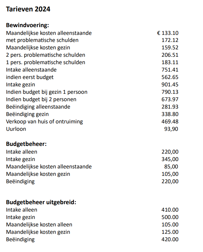 Tarieven – Regelrecht Bewind
